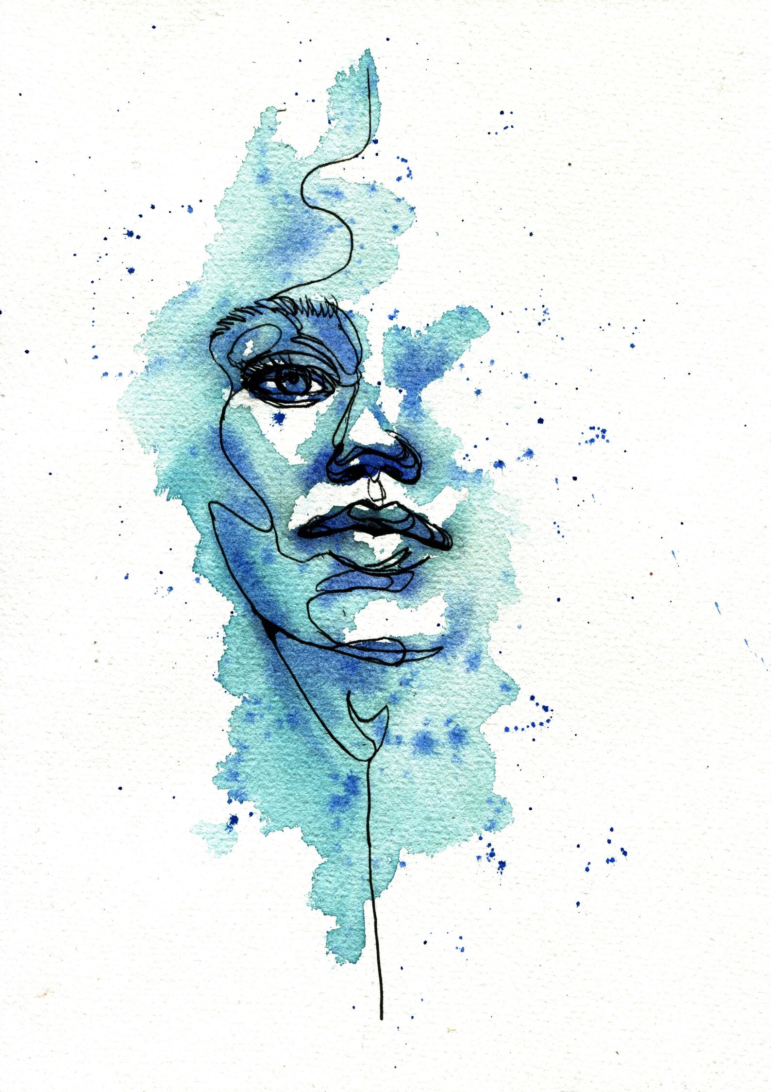 Original Watercolour and Ink Painting Untitled Line Portrait 2 ...