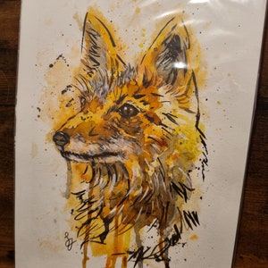 Expressive and Colourful Original Ink Painting of an Fox Wildlife ...