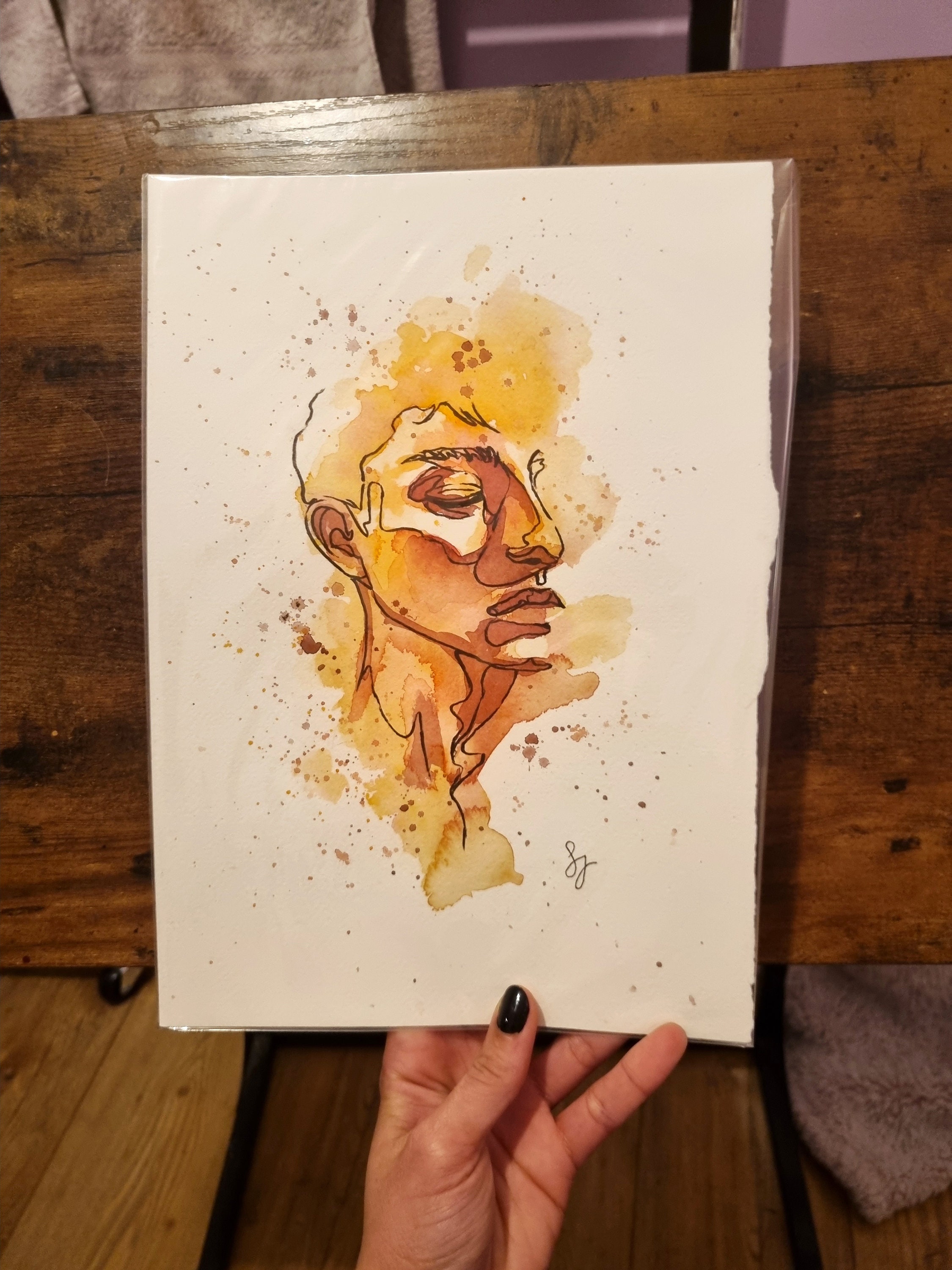 Original Watercolour and Ink Painting Untitled Line Portrait - Etsy