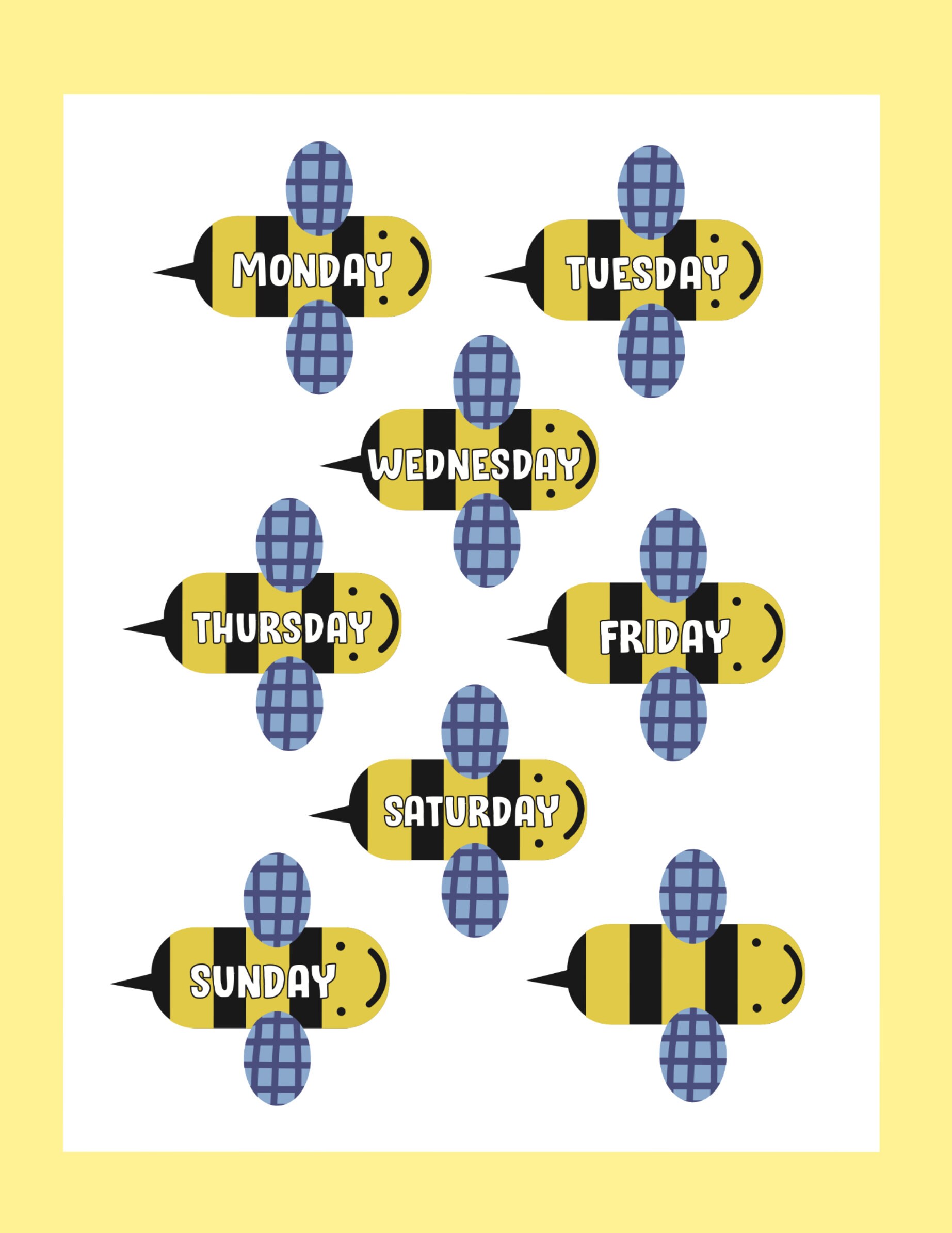 Bumble Bee Days of the Week Collage Sheet for Journaling/planning ...