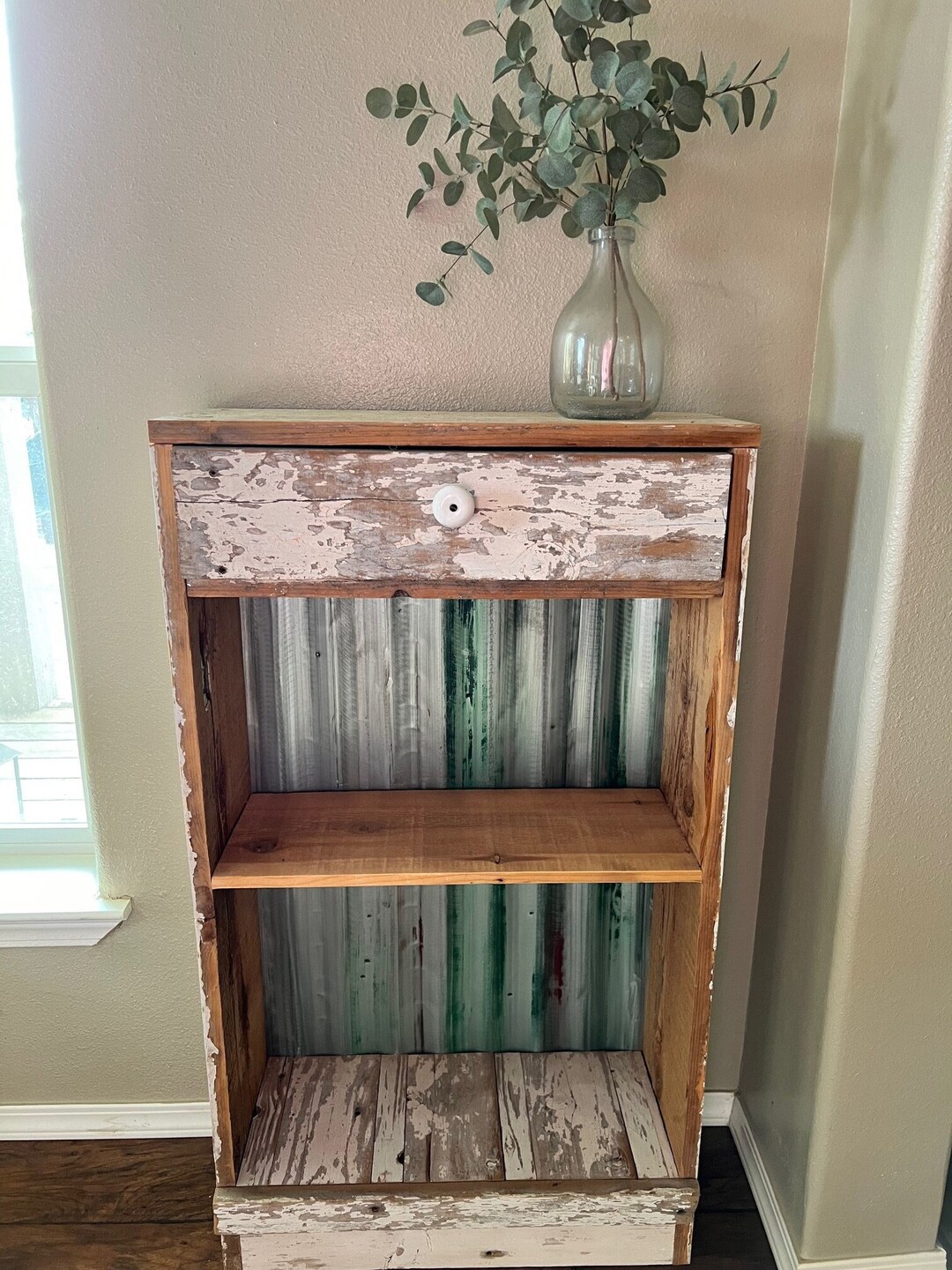 Cedar Rustic Bookshelf, Reclaimed Wood, Tin, Corrugated Metal ...