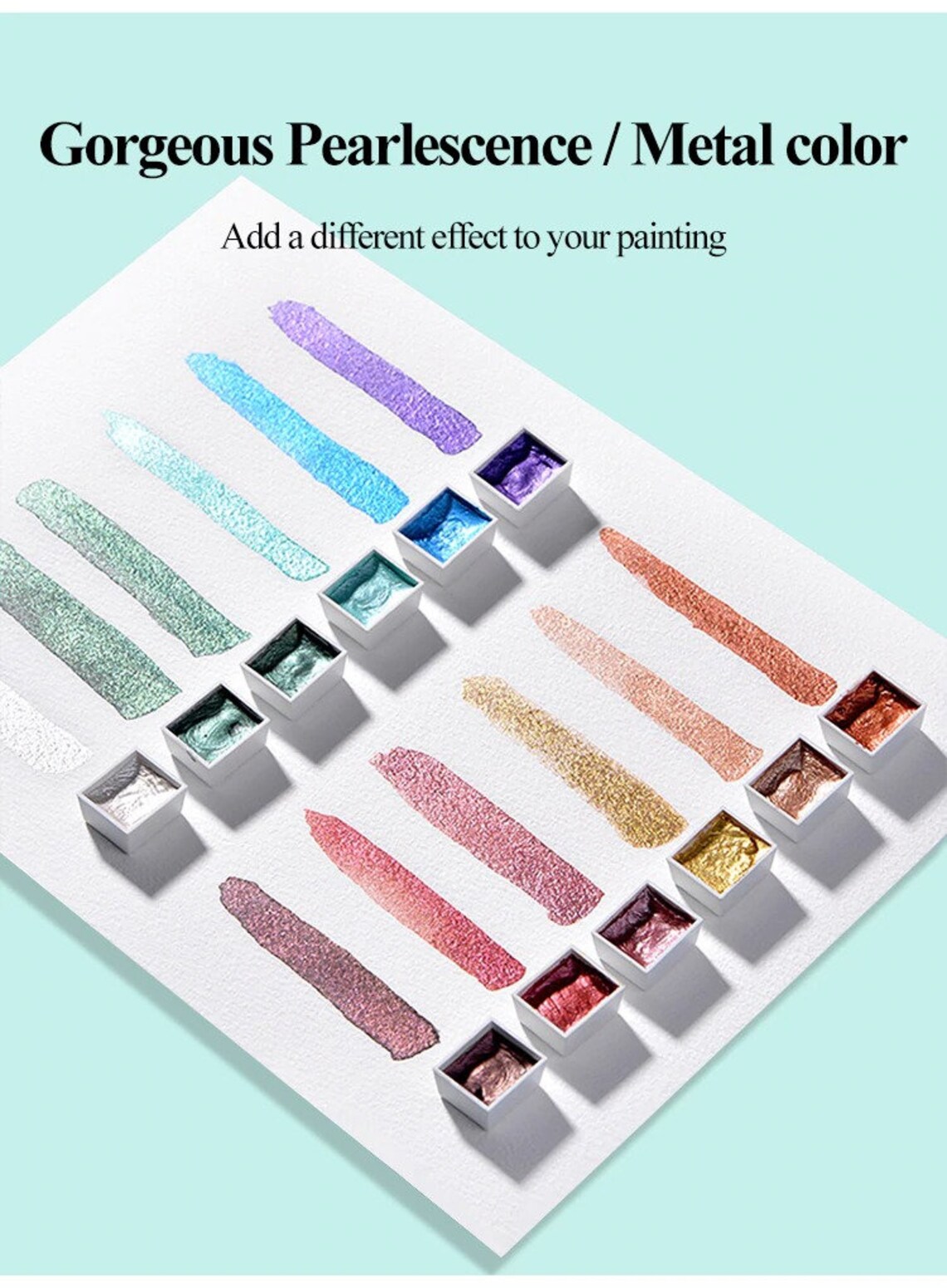 12 Colors Solid Watercolor Paints Set Textured Pearlescent | Etsy