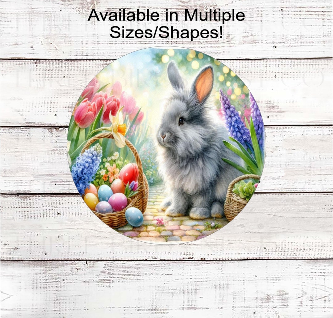 Easter Bunny Wreath Sign, Colorful Easter Eggs, Spring Flowers Decor ...