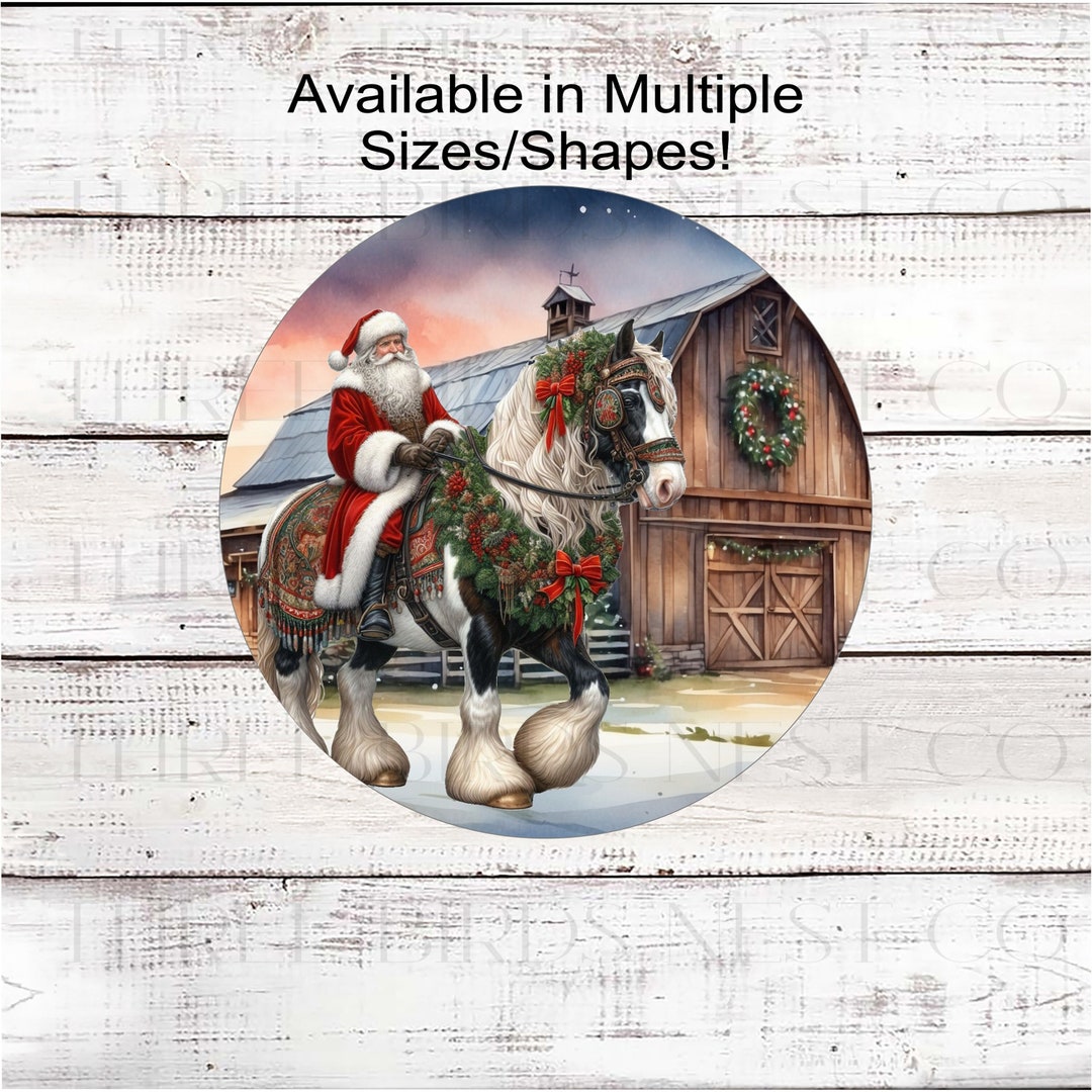 Christmas Horse Wreath Sign Santa Claus Farmhouse Barn Sign Gypsy ...