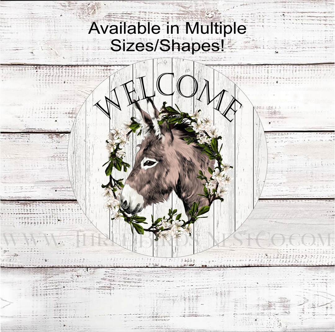 Donkey Farmhouse Animal Welcome Wreath Sign Three Birds Nest Co - Etsy