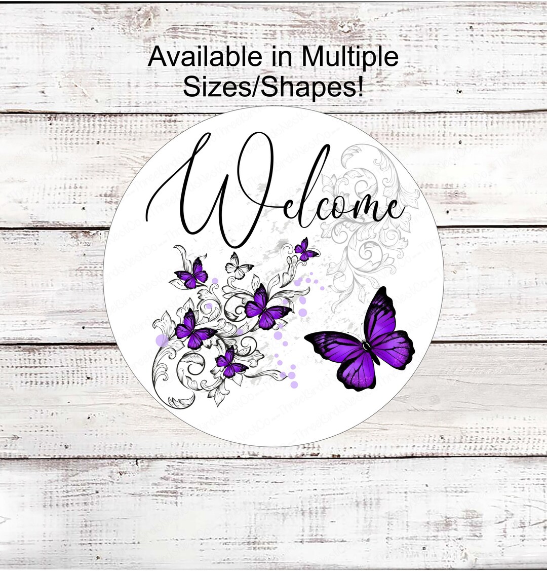 Purple Butterfly Welcome Wreath Sign - Etsy