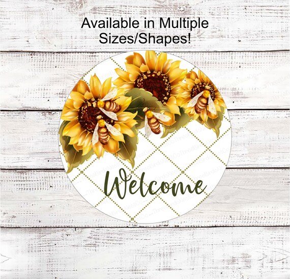 Sunflower Welcome Sign Bee Sign Sunflower Wreath Sign | Etsy