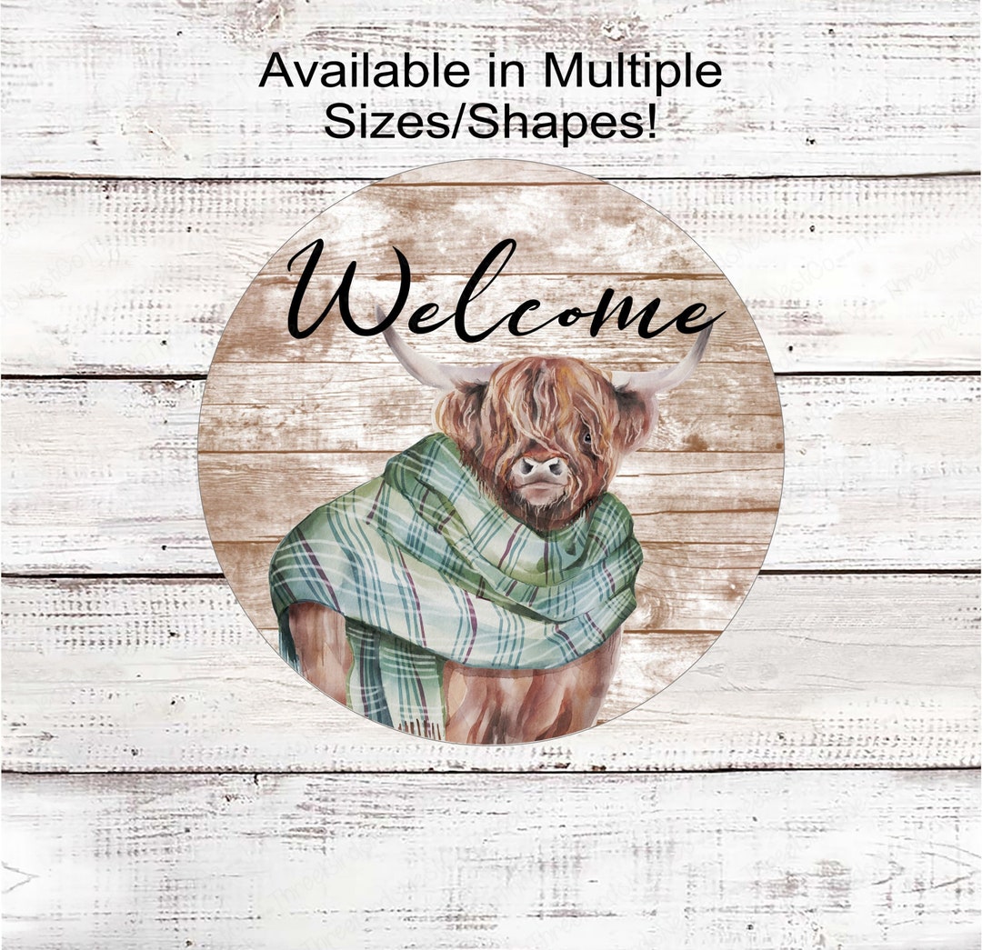 Scottish Highland Cow Farmhouse Welcome Wreath Sign - Etsy