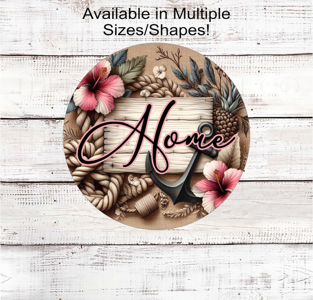 Home Wreath Sign - Tropical Wreath Sign - Beach Wreath Sign - Anchor ...