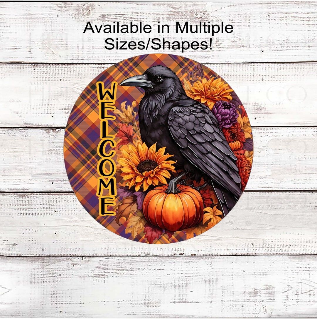 Fall Welcome Sign Black Crow Sign Autumn Mums Pumpkins Sign Fall Floral ...
