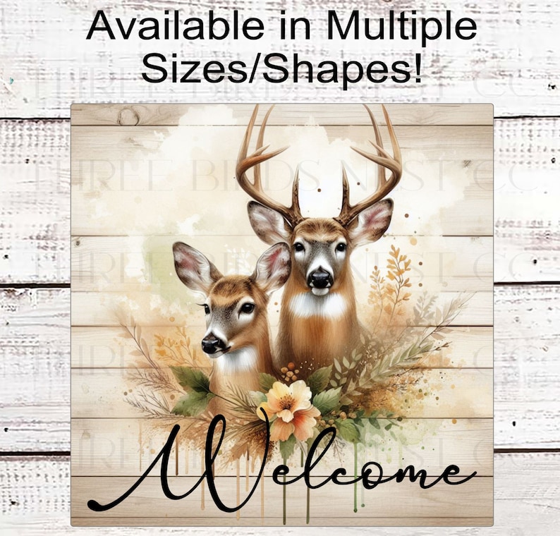 Welcome Wreath Sign, Whitetail Deer, Rustic Farmhouse, Cabin Decor ...