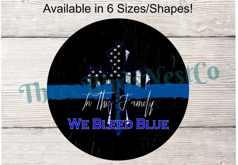 Police Officer Wreath Sign, Back the Blue, Thin Blue Line Cross- PH543 ...