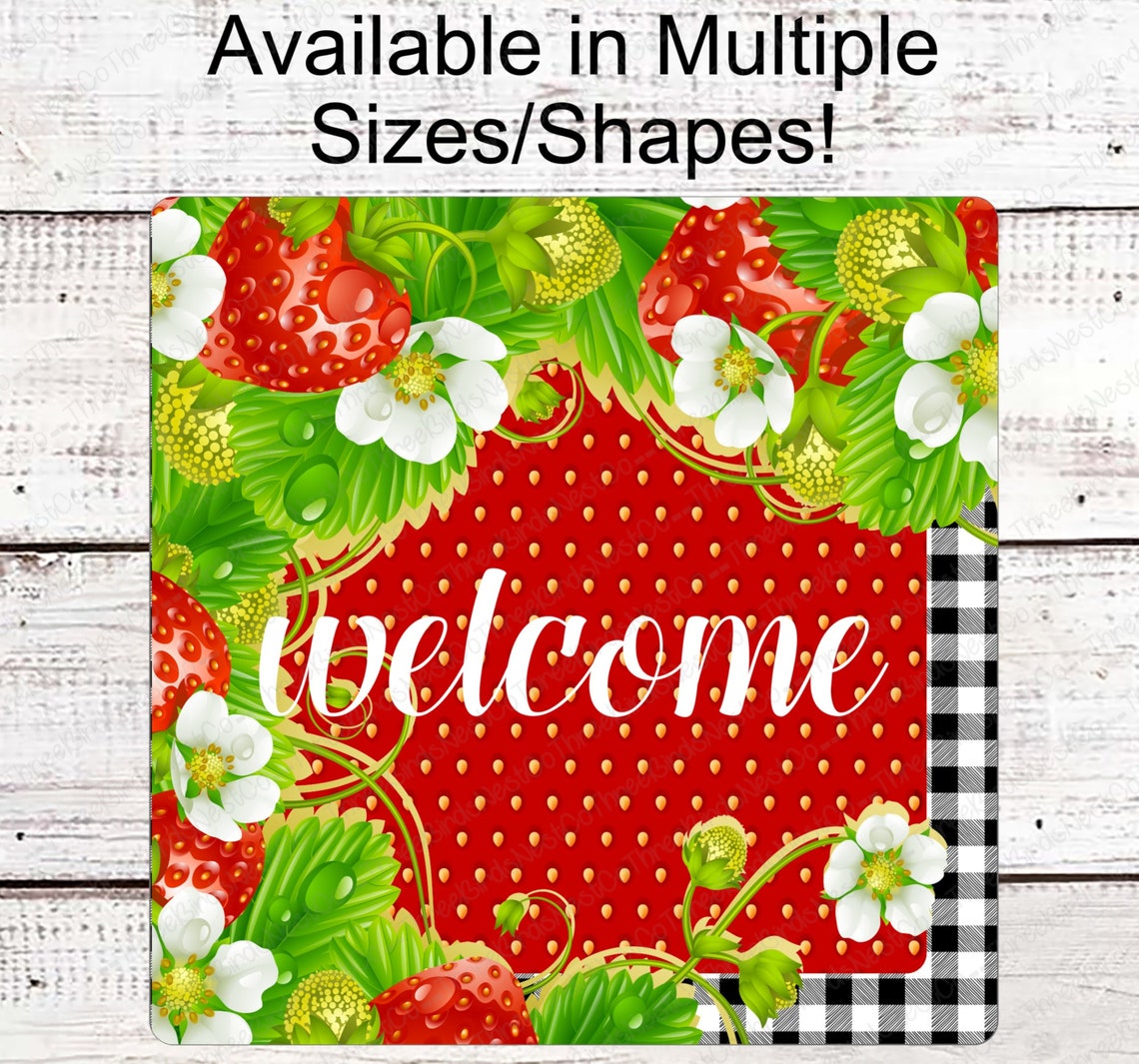 Strawberry Sign Welcome Wreath Sign Strawberries Sign | Etsy