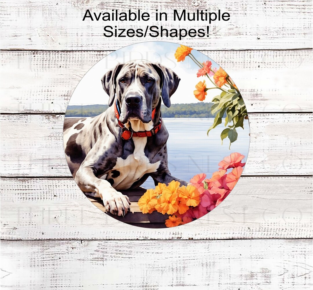 Spring Dog Wreath Sign Great Dane Dog Floral Wreath Sign Lake House - Etsy