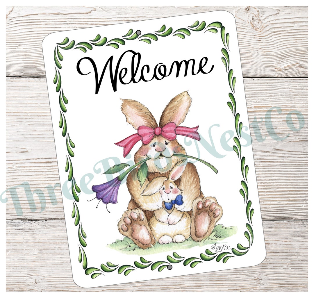 Welcome Wreath Sign - Easter Sign - Easter Bunny Sign - Easter Wreath ...