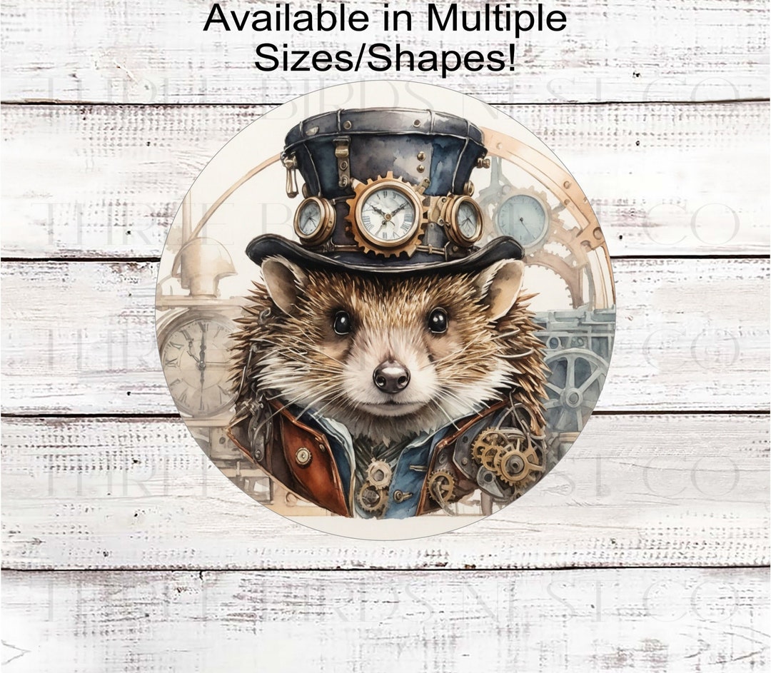Steampunk Hedgehog Hedgehog Sign Steampunk Decor Steampunk Wreath Sign ...