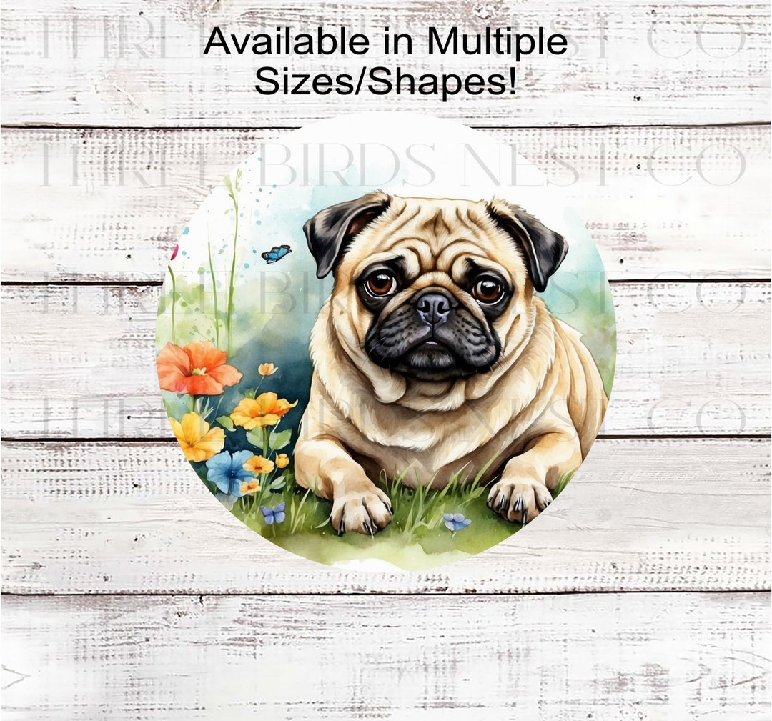 Spring Dog Wreath Sign - Pug Dog - Floral Wreath Sign - Butterflies ...