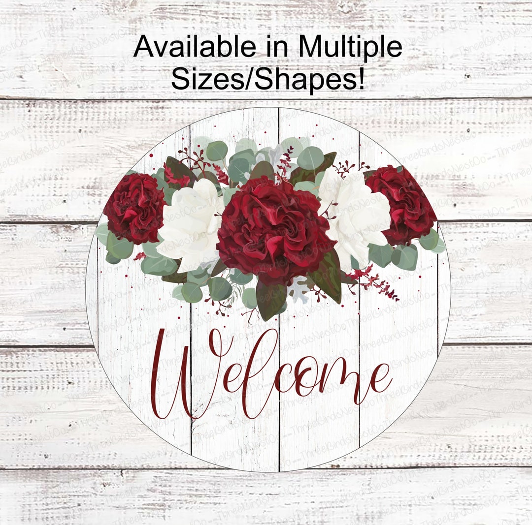 Welcome Wreath Sign Roses Sign Welcome to Our Home Sign Roses Wreath ...