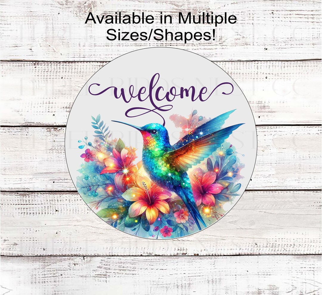 Hummingbird Welcome Wreath Sign - Floral Decor - Rainbow Colors - Etsy