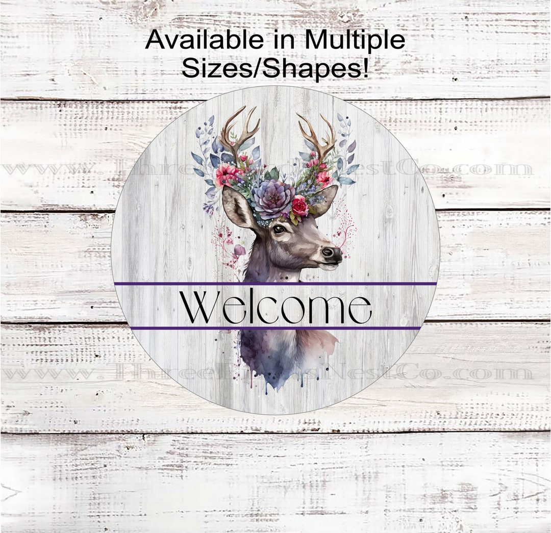 Floral Whitetail Buck Deer Welcome Wreath Sign - Boho Decor - Etsy