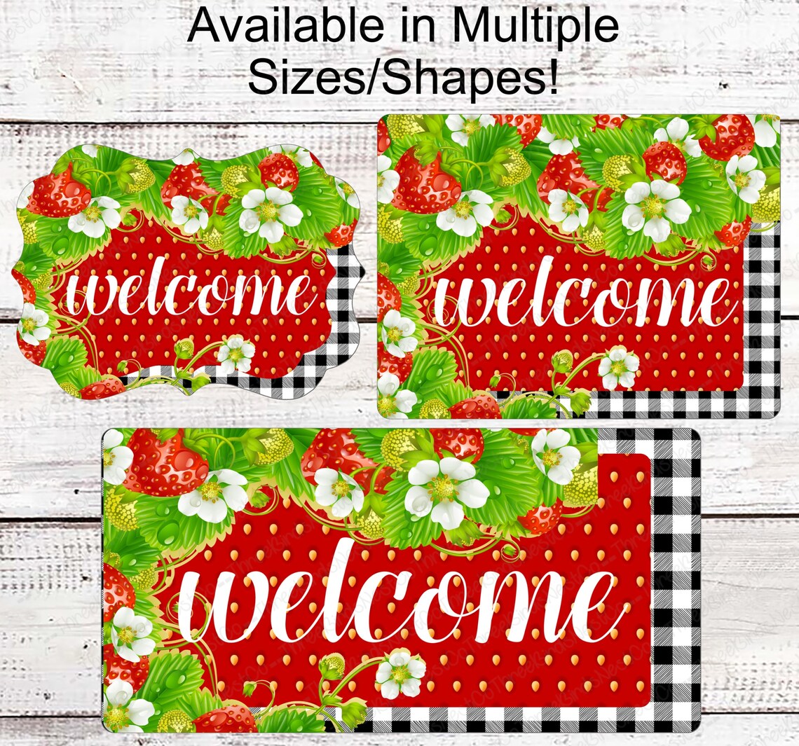 Strawberry Sign Welcome Wreath Sign Strawberries Sign | Etsy