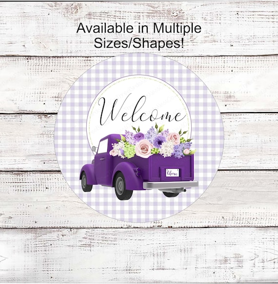 Spring Welcome Signs Purple Truck Wreath Sign Spring | Etsy