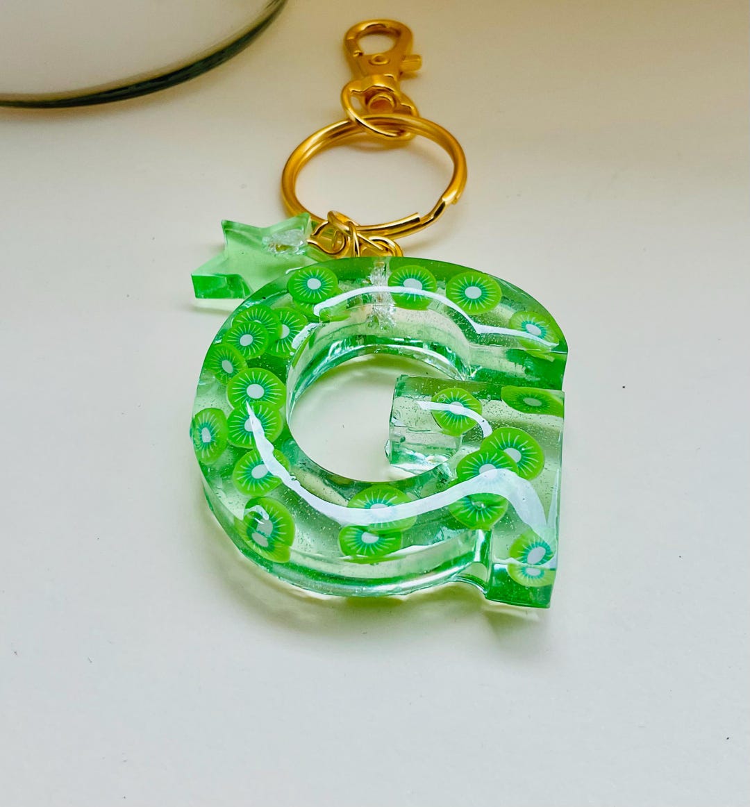 Personalized Letter Keychain, Kiwi Fruit Resin Keyring, Letter Bag ...