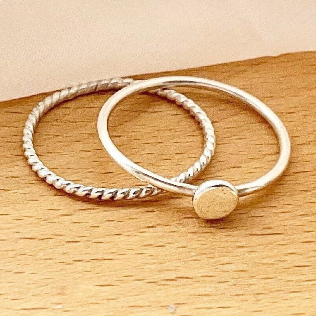 Stackable Rings Set, Stacking Rings, Pebble Ring, Solid Silver Rings, Twisted Wire Ring, 2 Rings ...