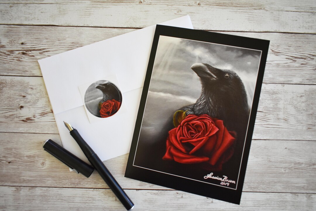 Raven Greeting Card/ Raven and Rose - Etsy