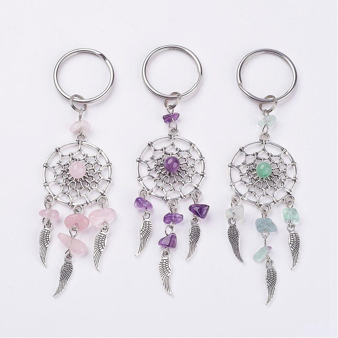 Dream Catcher Keychain With Natural Gemstones. Lucky Charm - Etsy
