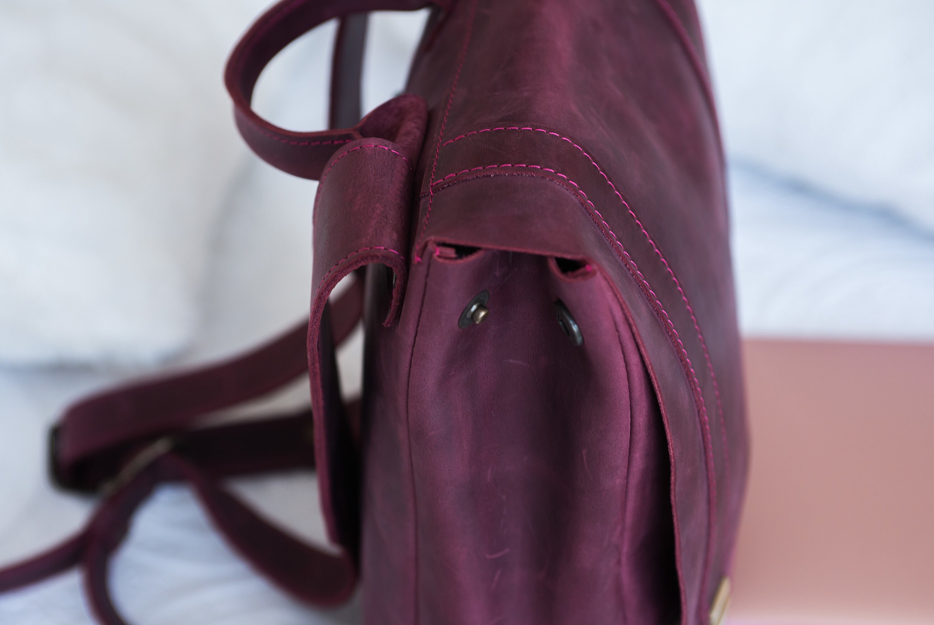 Handmade Burgundy Leather Backpack: Personalized Mini Laptop Backpack ...