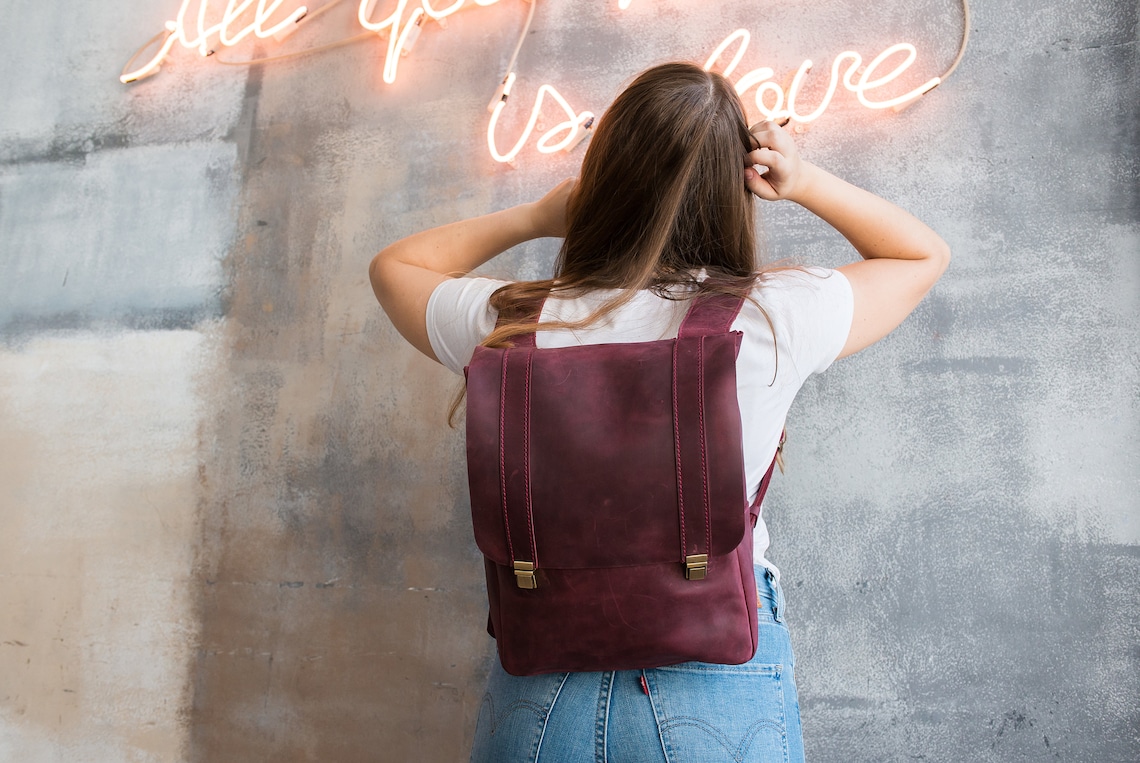 Small Burgundy Leather Backpack Womencustomleather Laptop | Etsy