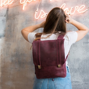 Small Burgundy Leather Backpack Women[custom],leather Laptop Backpack ...