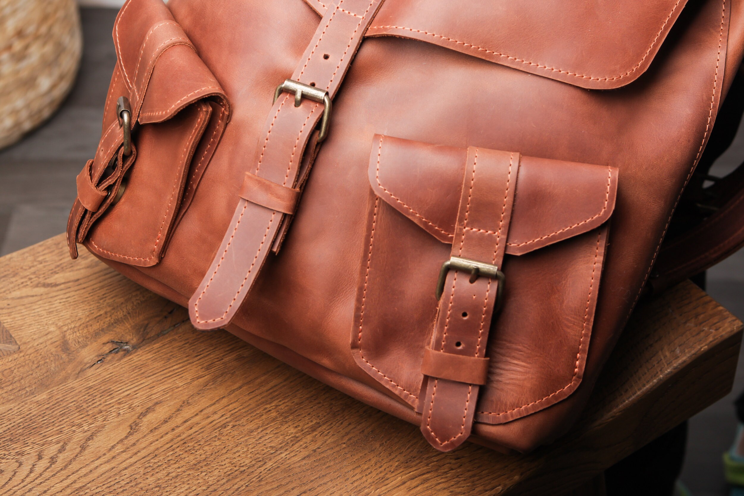 Extra Large Leather Backpack With 2 Front Pocketsmen Leather | Etsy