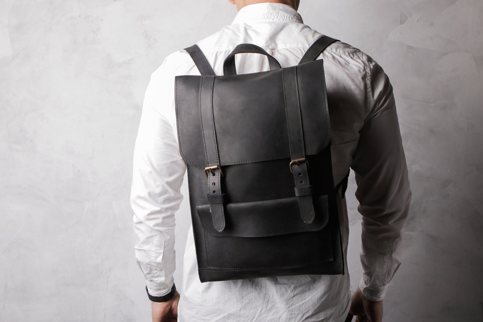 Black Casual Leather Backpack Menleather Backpackvintage - Etsy