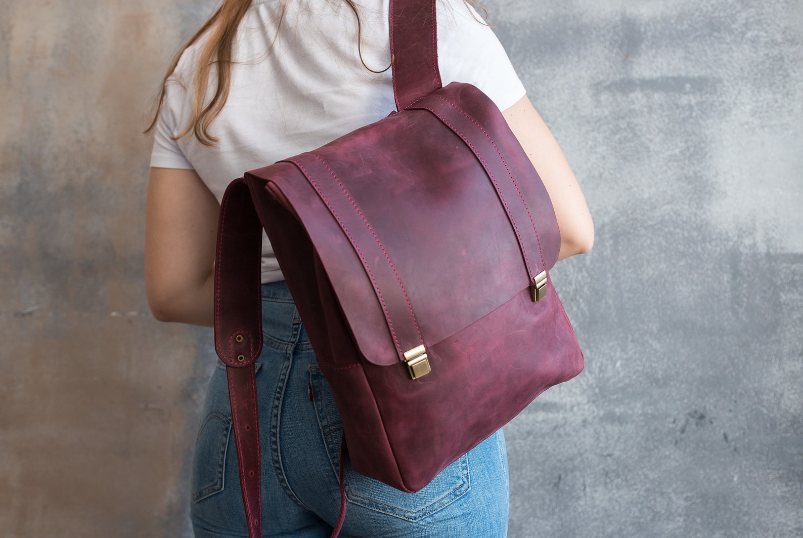 Small Burgundy Leather Backpack Womencustomleather Laptop - Etsy