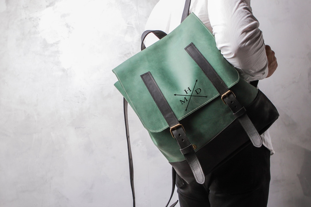Green Leather Backpack Purse,leather Backpack,leather Backpack Men,men ...