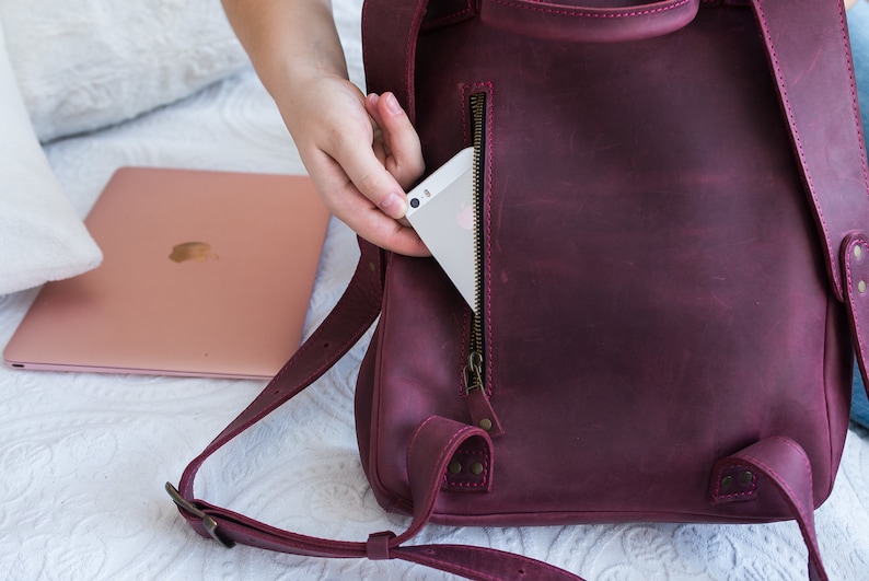 Small Burgundy Leather Backpack Womencustomleather Laptop | Etsy
