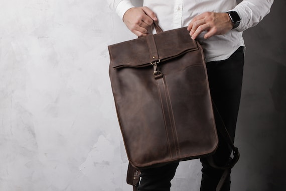Brown Leather Backpack Menlaptop Backpackleather Backpack - Etsy