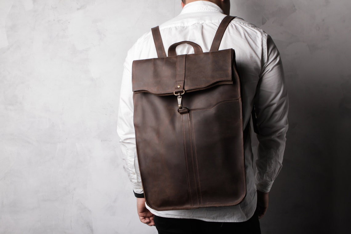 Backpack menLeather laptop backpackLeather work | Etsy