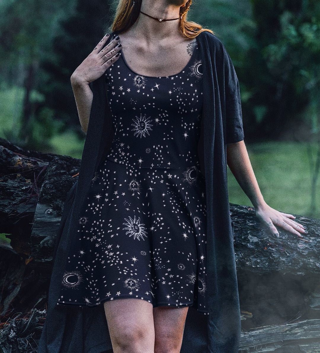 Moon, Stars, Sun, Night Sky, Celestial Skater Dress - Etsy