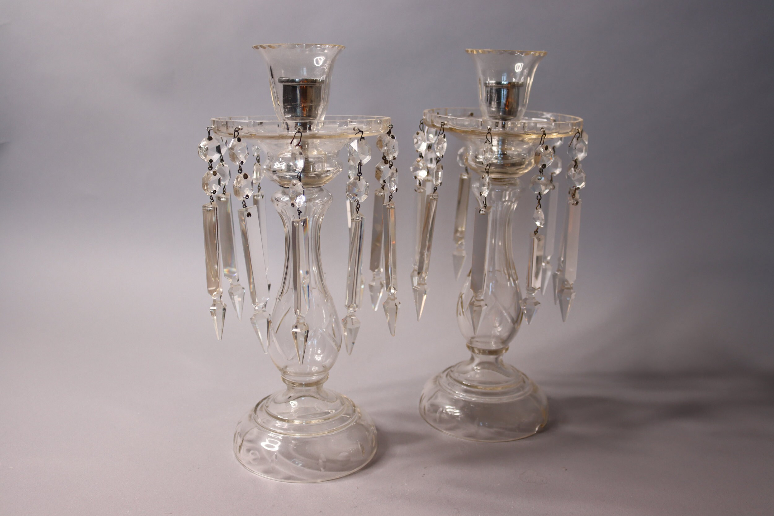 Pair Of Vintage Cut Glass Candleholders Etsy