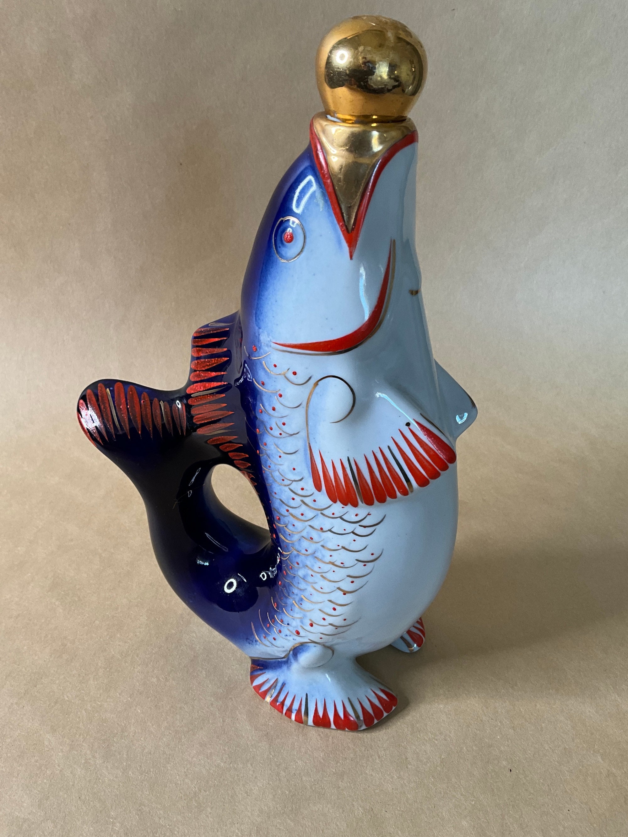 Vintage Porcelain Decanter Fish Shape - Etsy