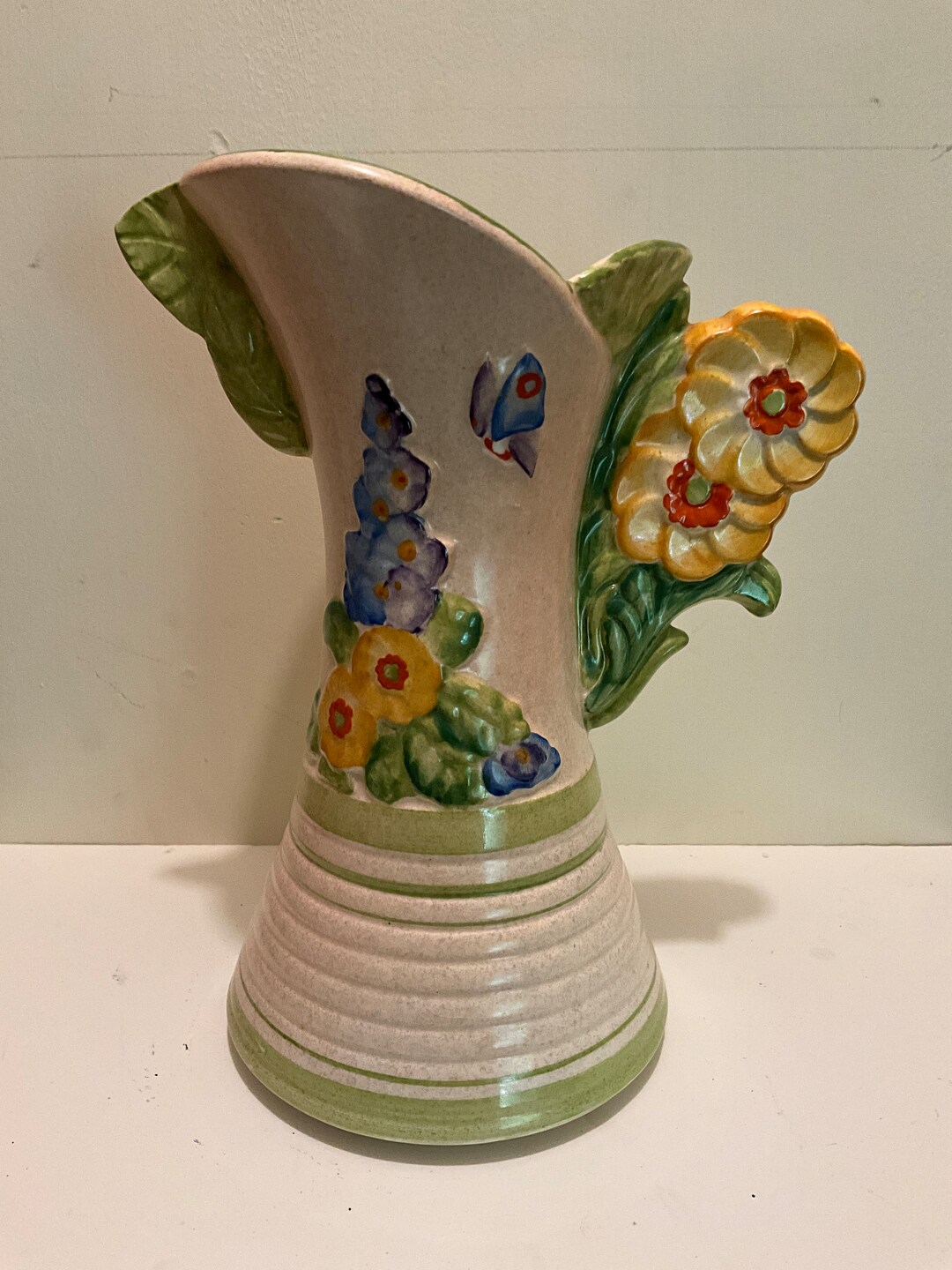 Art Deco Style Ceramic Jug With Floral Handle Probably Clarice Cliff - Etsy