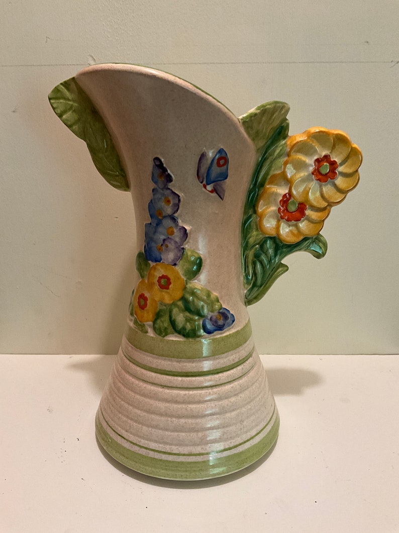 Art Deco Style Ceramic Jug With Floral Handle Probably Clarice Cliff - Etsy