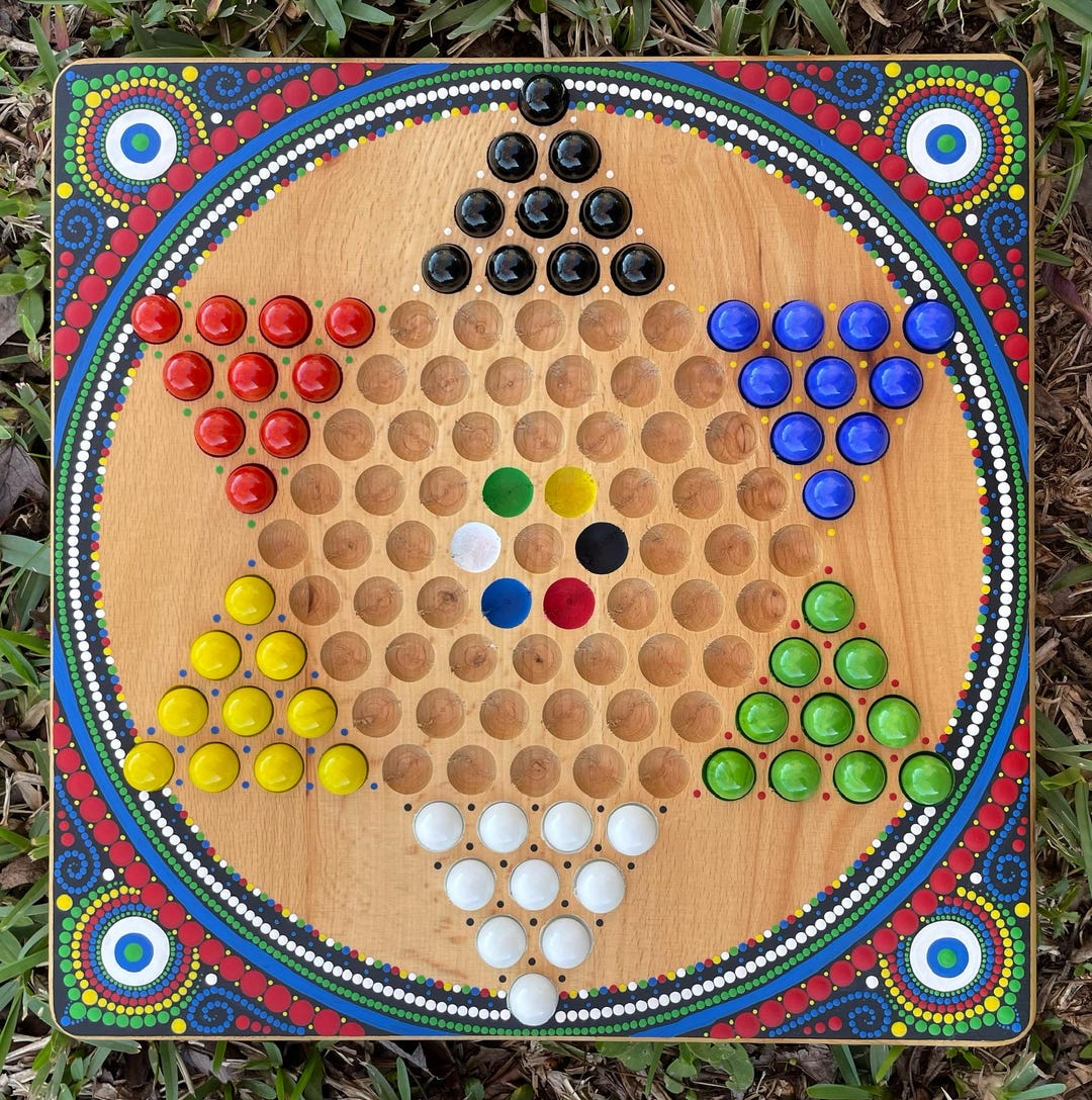 Hand-painted Vintage Chinese Checkers Board | Dot Painting | Handmade ...