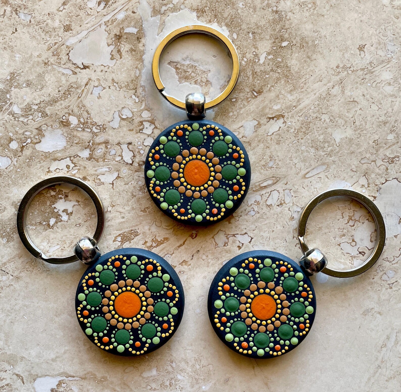 Hand-painted Dot Mandala Keychain Wooden Keychain Dot Painting Mandala ...
