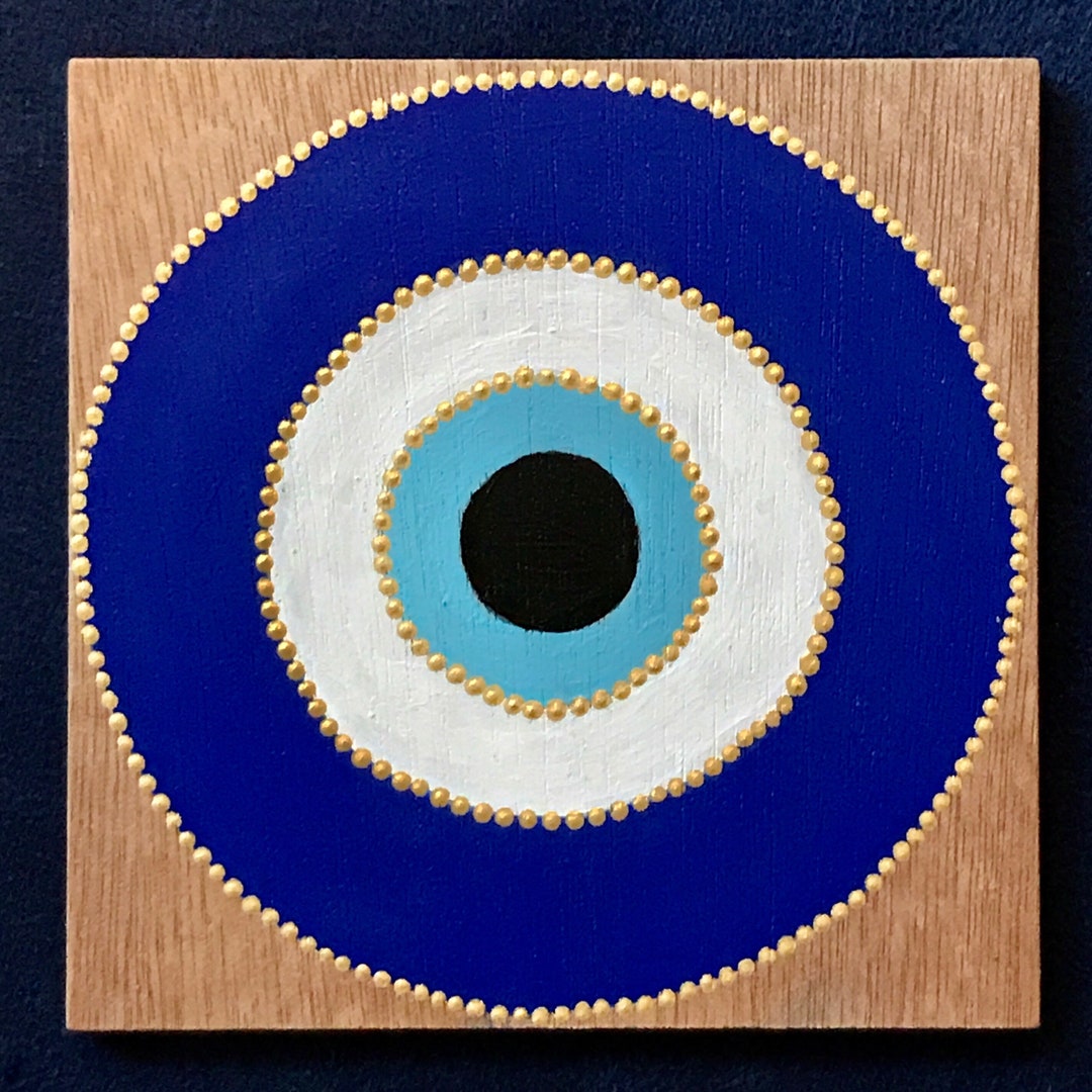 Hand-painted Evil Eye Painting | 4” Wooden Panel | Dot Art | Dot ...