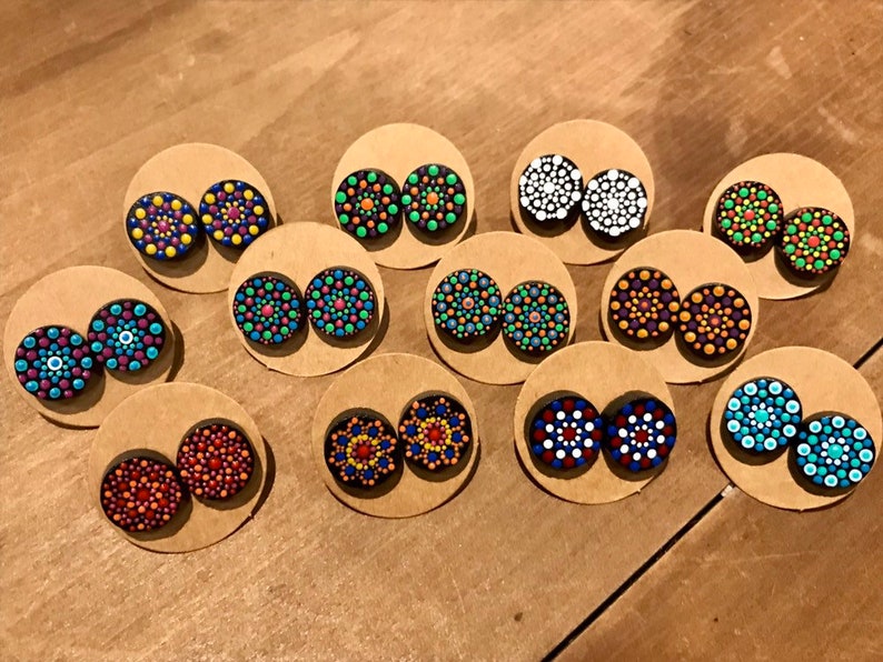 Hand-painted Mini Dot Mandala Stud Earrings Mandala - Etsy