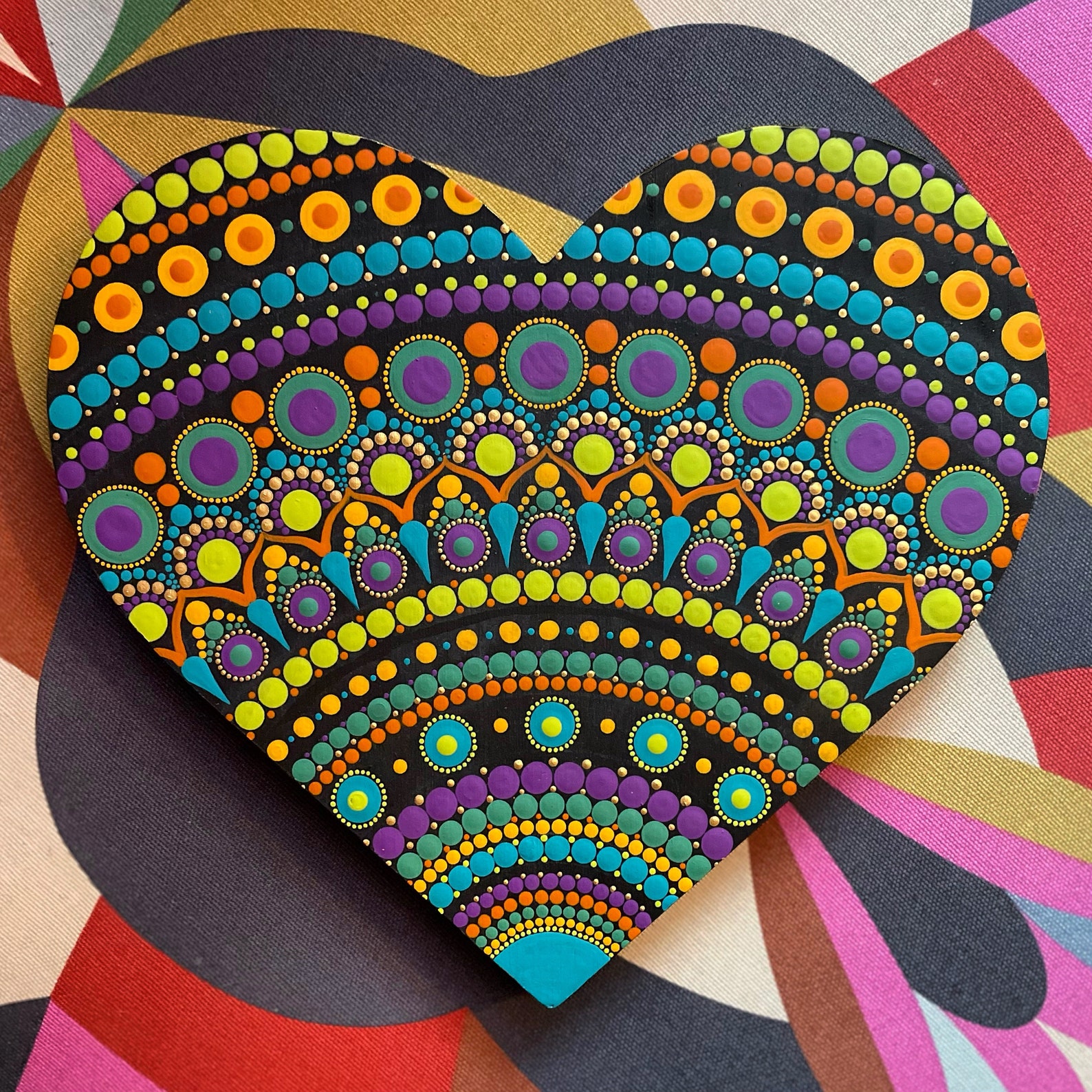 Heart-shaped Wall Hanging With Hand-painted Dot Mandala | 9” Wooden ...